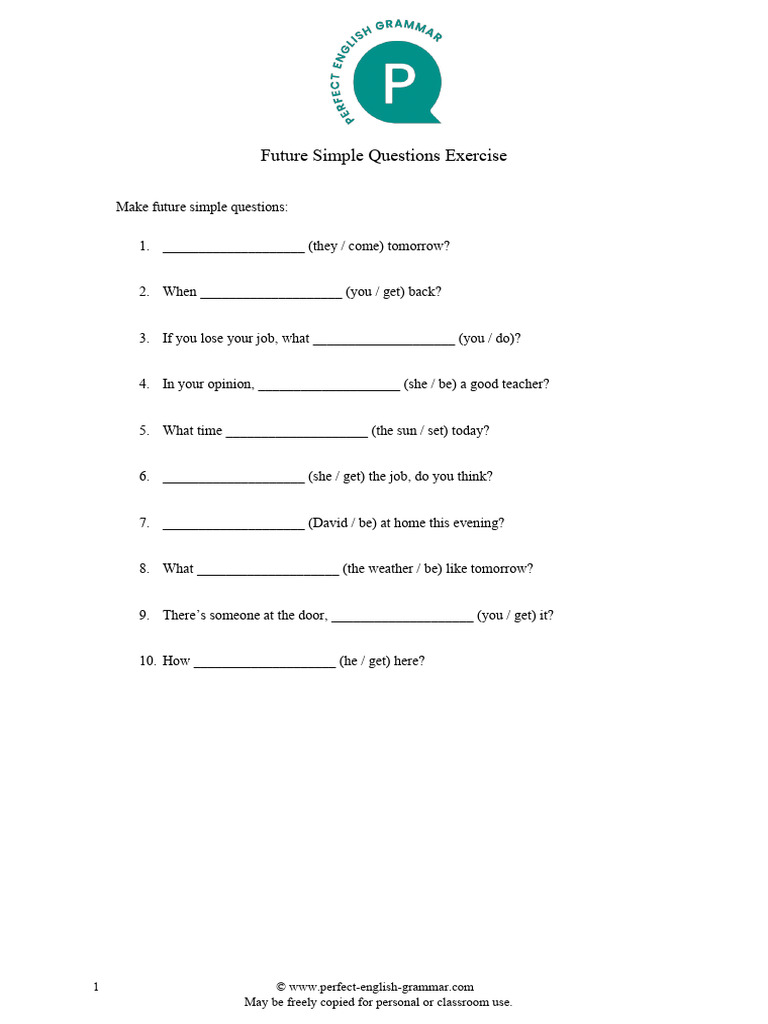 Future Simple Form Questions | PDF