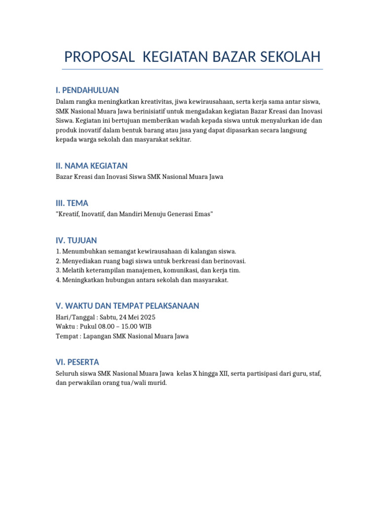Proposal Kegiatan Bazar Sekolah | PDF