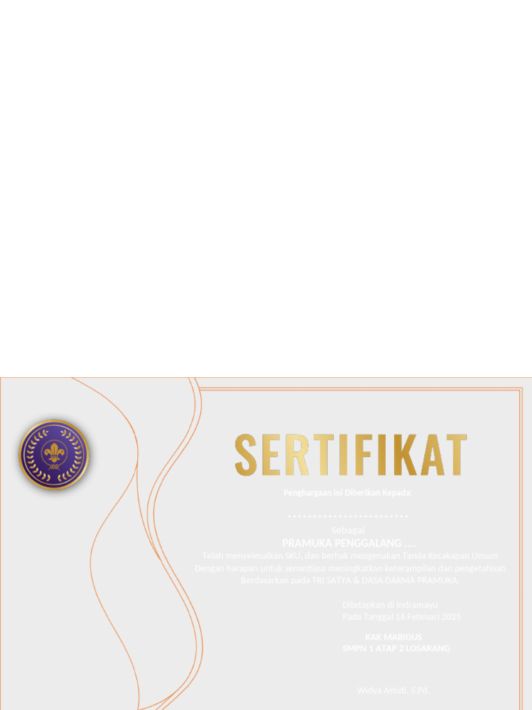Desain Sertifikat Pramuka Gratis 1 Word Landscape | PDF