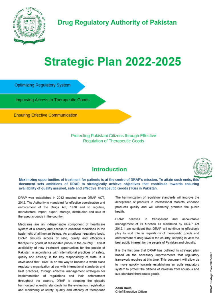 Strategic-Plan-DRAP-2022-25 | PDF | Strategic Planning | Pharmacovigilance