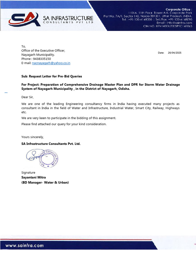 Pre-Bid Queries-Drainage Master Plan and DPR For Storm Water Drainage ...