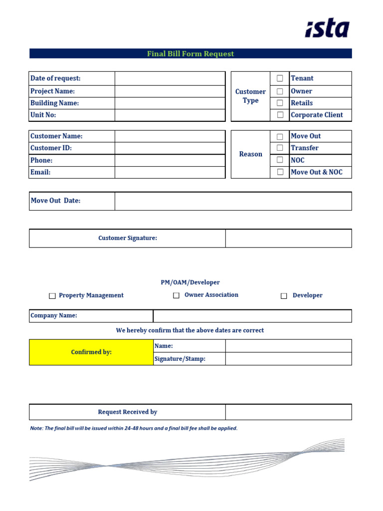 Final Bill Request Form for ISTA | PDF
