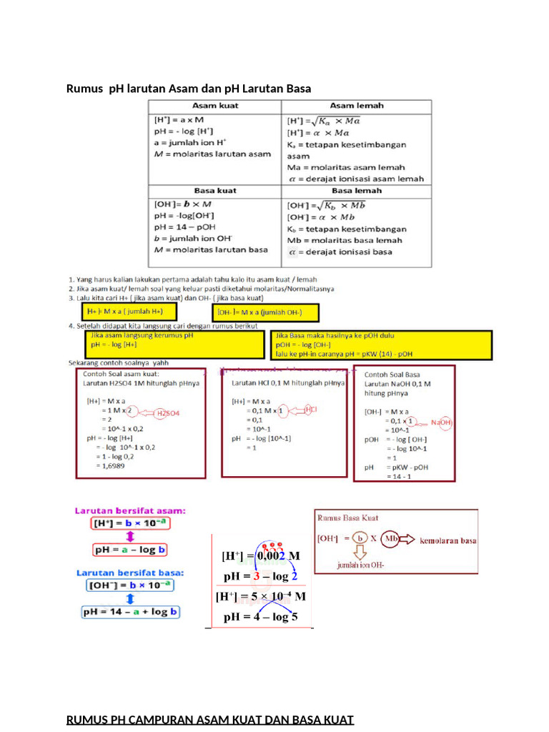 Soal Cara Menghitung PH Dan Poh Larutan Asam Basa | PDF