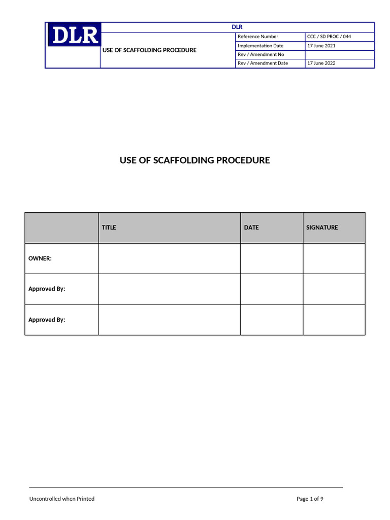 PROC 044 Use of Scaffolding | PDF | Scaffolding | Elevator