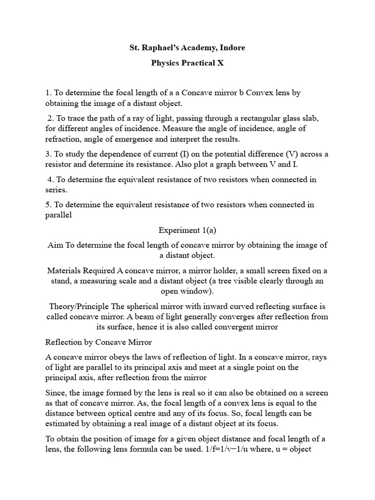 Physics Practical: Focal Length Experiments | PDF | Mirror | Series And ...