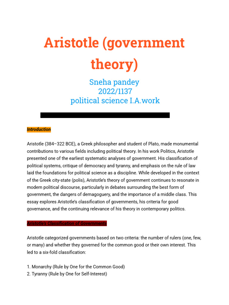 Aristotle's Government Theory Explained | PDF | Democracy | Political ...