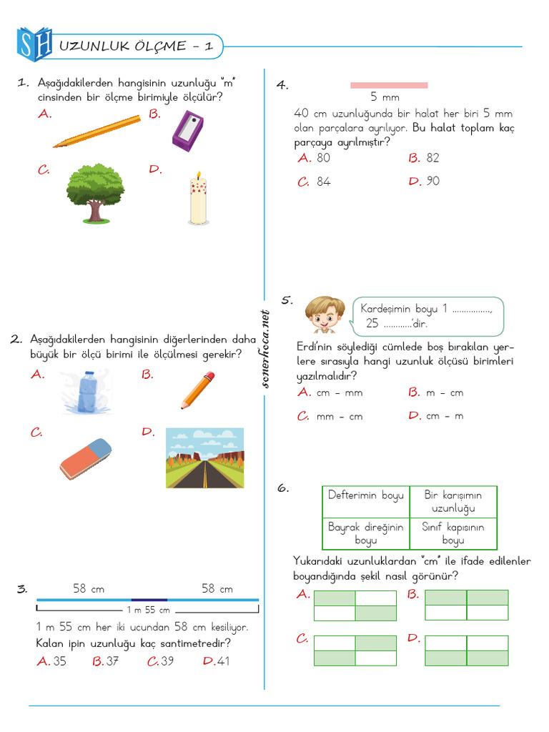 Uzunluk Olcme 1 Kolay Seviye .. | PDF