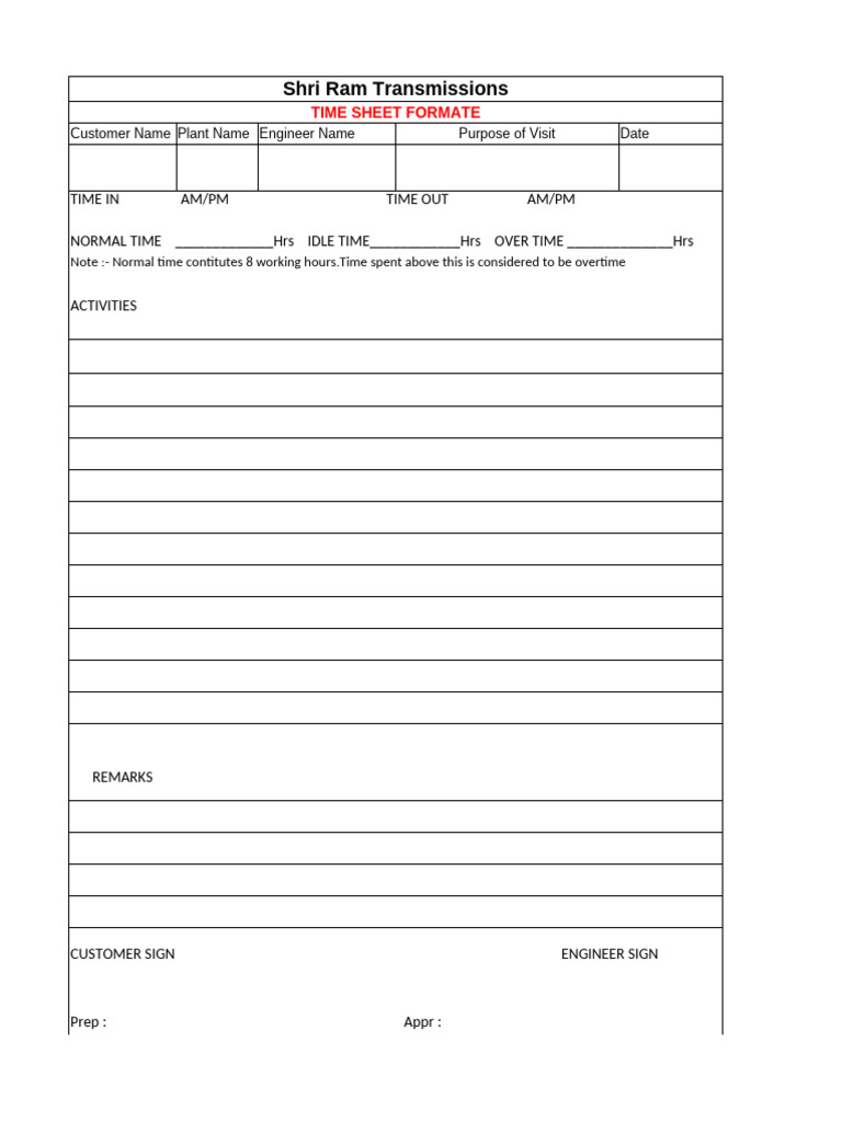 Time Sheet Format | PDF