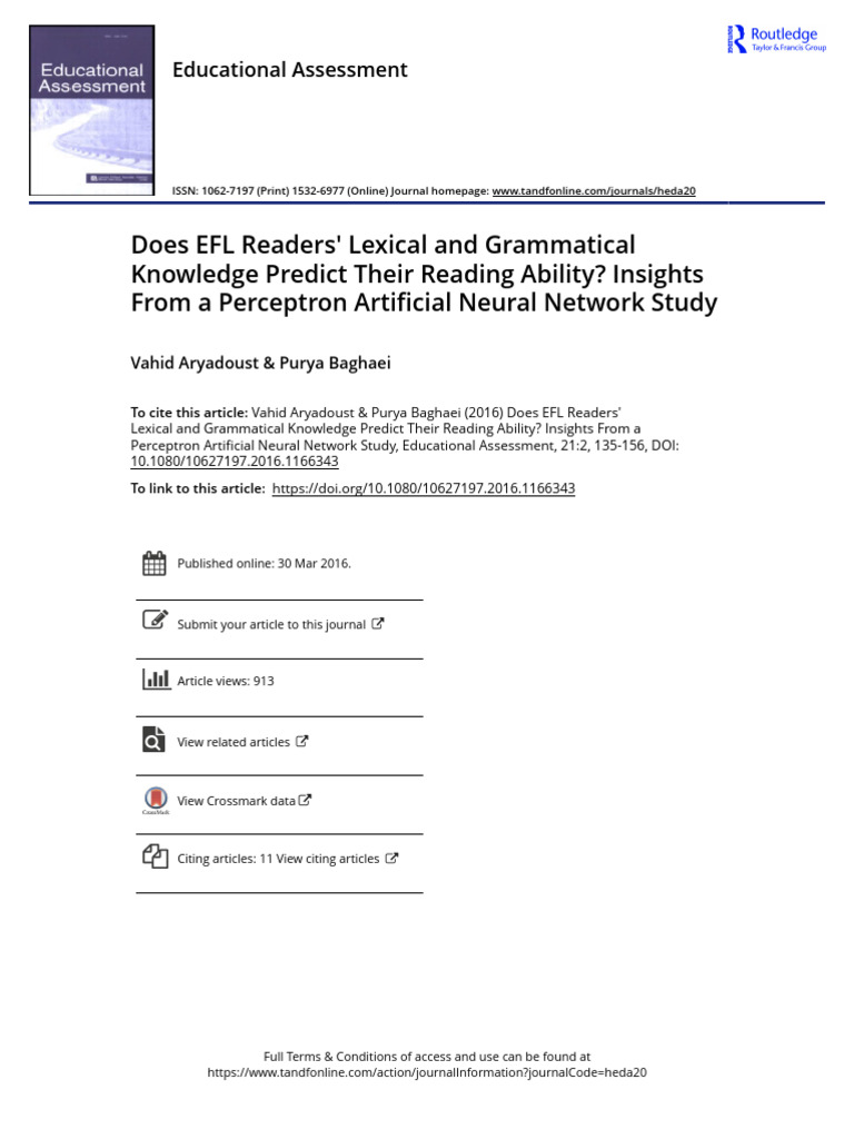 Does EFL Readers Lexical and Grammatical Knowledge Predict Their Reading Ability Insights From A ...