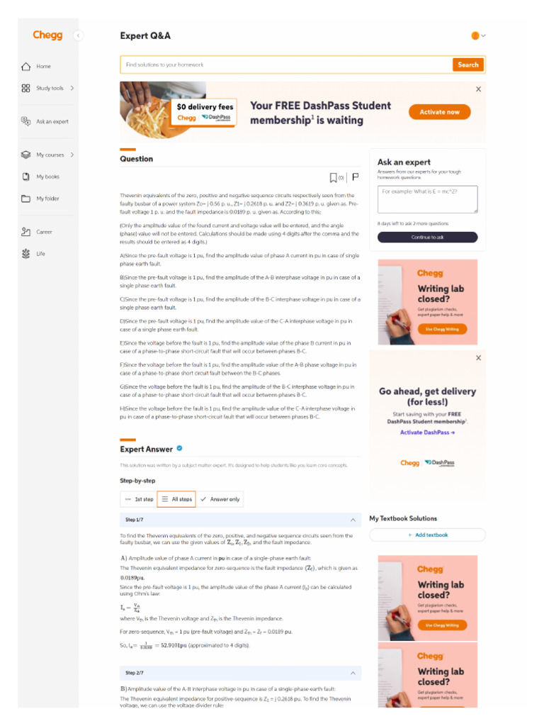 Screencapture Chegg Homework Help Questions and Answers Thevenin Equivalents Zero Positive ...
