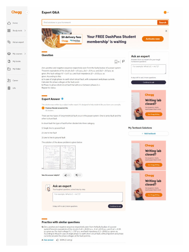 Screencapture Chegg Homework Help Questions and Answers Zero Positive Negative Sequence ...