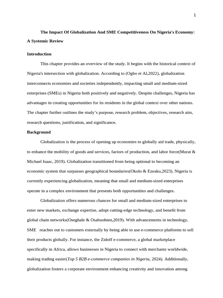 The Impact of Globalization and Sme Competitiveness On Nigeria's Economy - A Systemic Review-4 ...