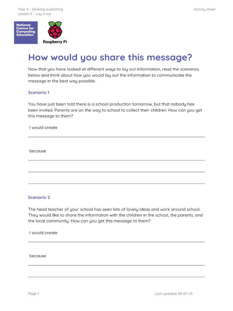 A3 Worksheet - How Would You Share This Message | PDF