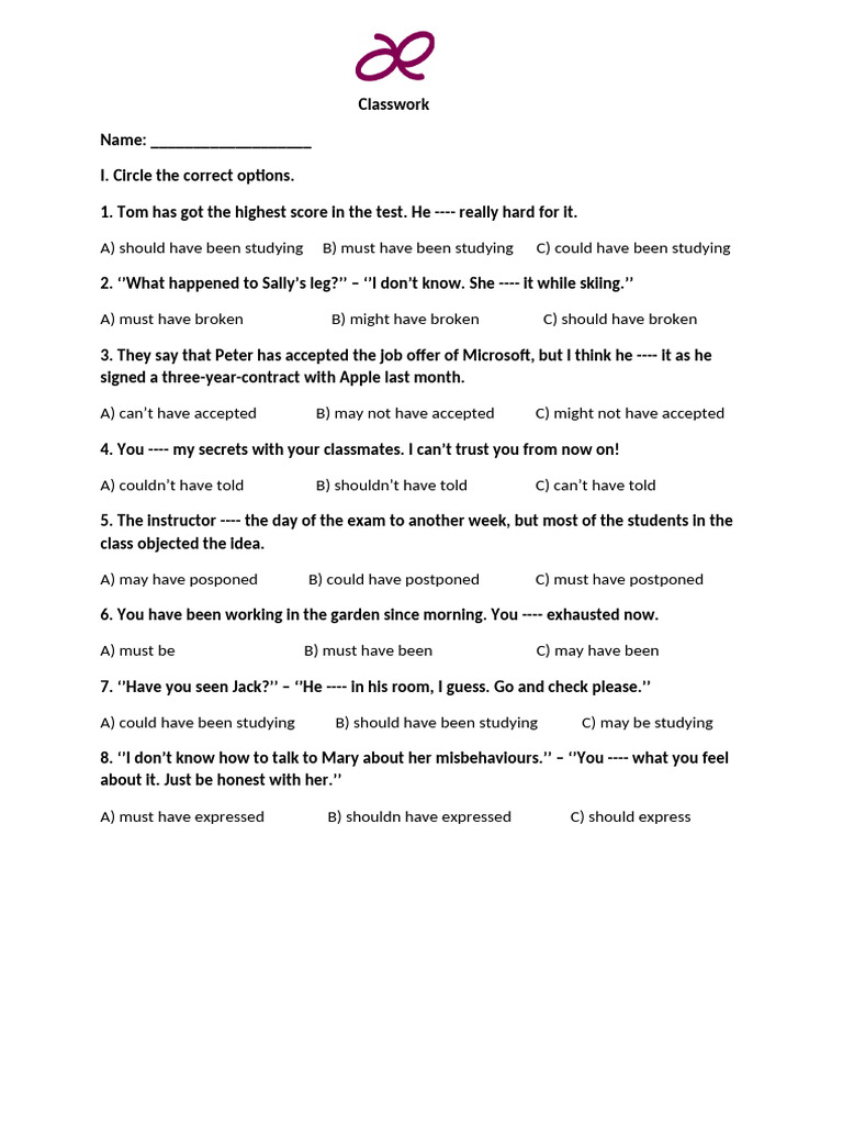 Perfect Modals - Classwork | PDF
