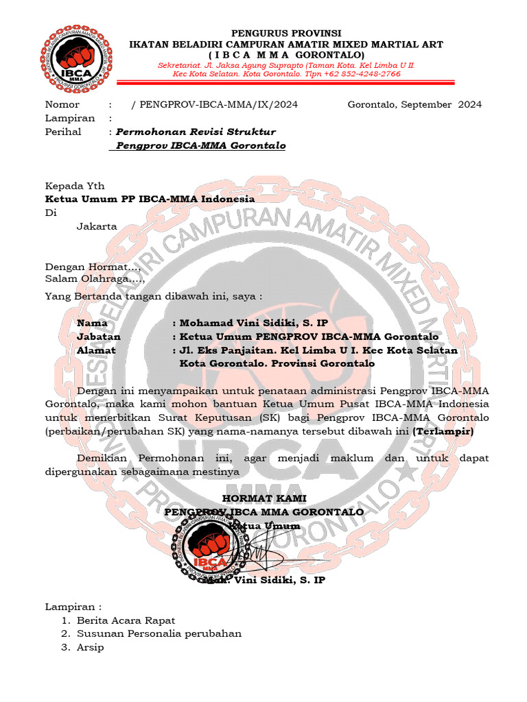 Permohonan Revisi Pengurus Ibca Mma Gorontalo | PDF