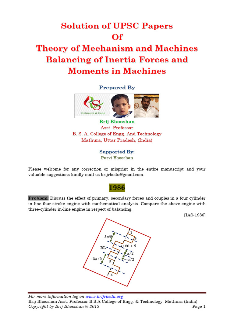4 - Balancing of Inertia Forces and Moments in Machines | PDF | Force
