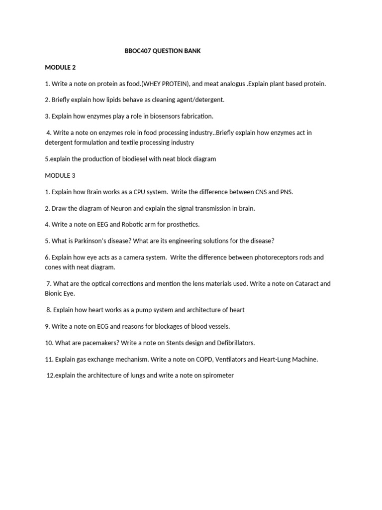BBOC407 Question Bank Overview | PDF
