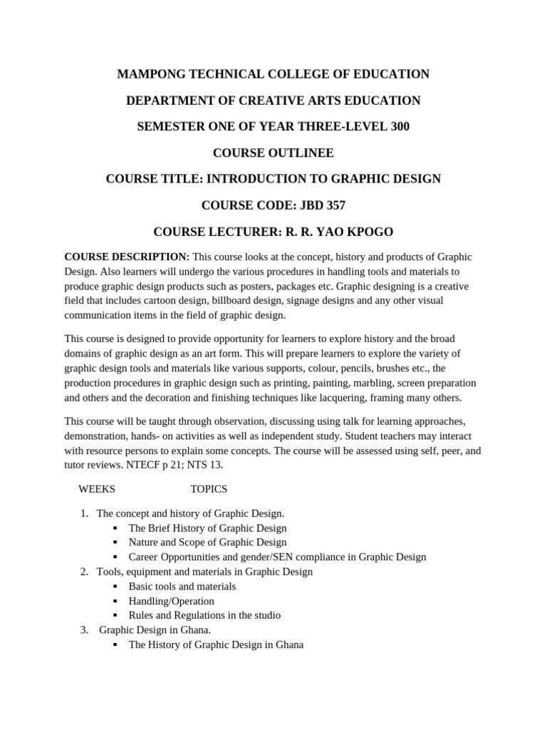 Course Outline L300 Intro to Graphic Design | PDF | Graphic Design ...