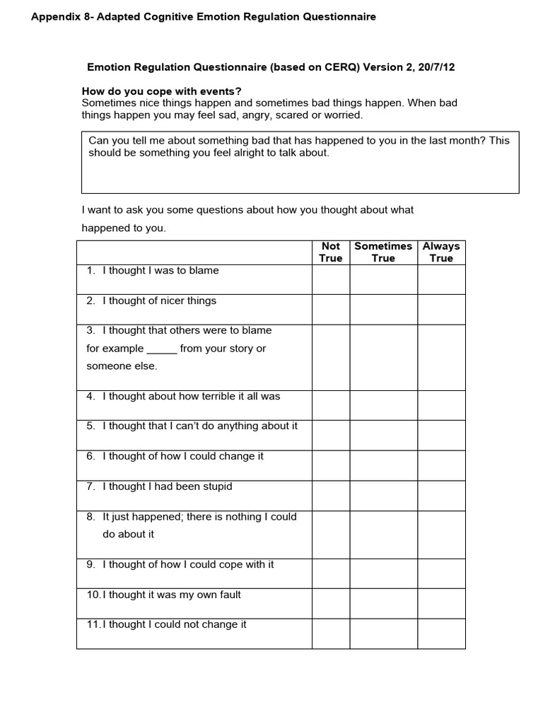 Emotion Regulation Questionnaire Based o | PDF | Cognition | Emotions