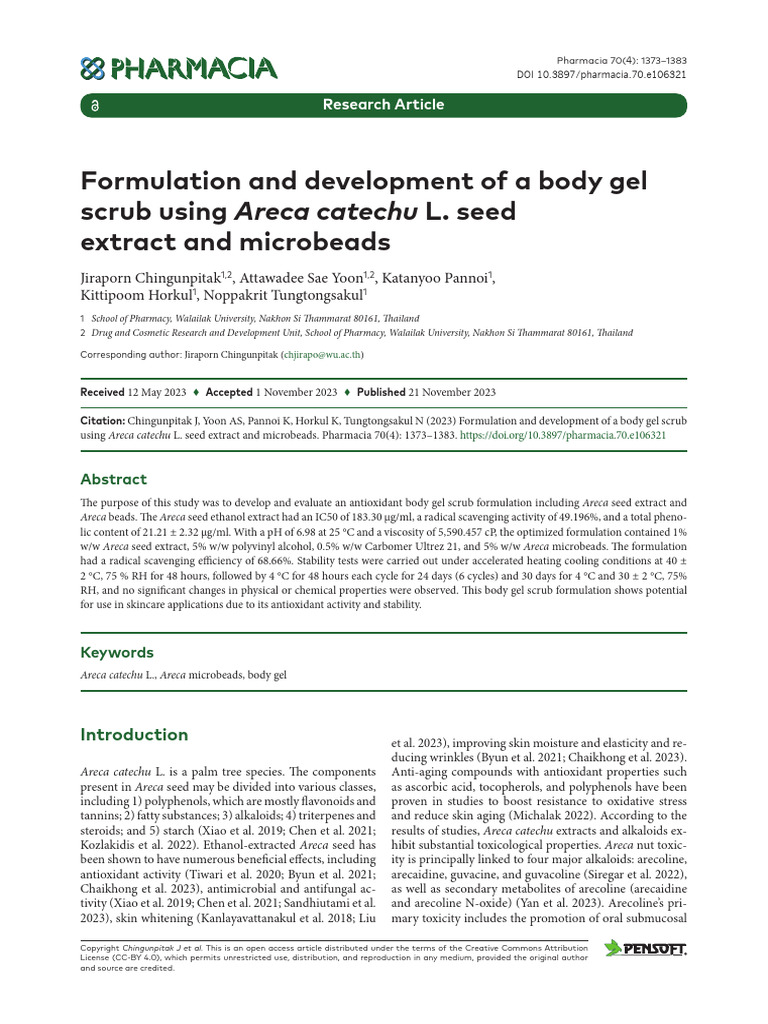 Areca Seed Gel Scrub Development | PDF | Colony Forming Unit | Polyphenol