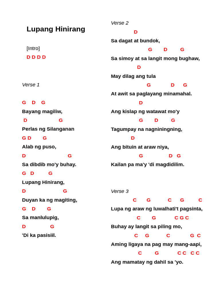 Lupang Hinirang Lyrics and Chords | PDF