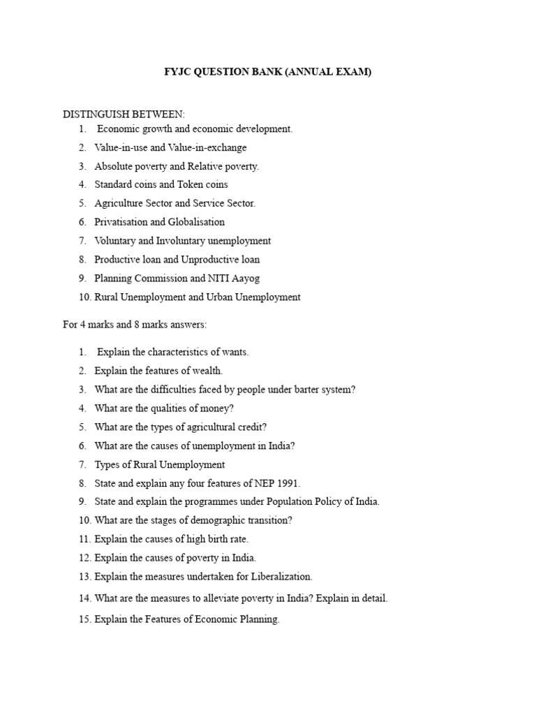 Fyjc Question Bank (Annual Exam) | PDF