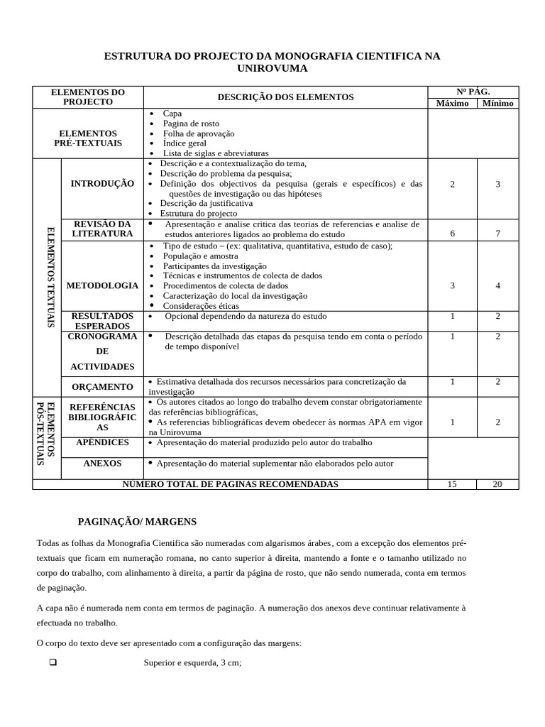 Estrutura da Monografia na Unirovuma | PDF