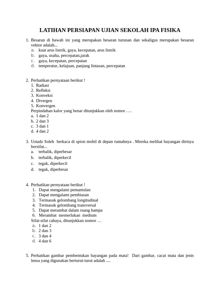 LATIHAN PERSIAPAN UJIAN SEKOLAH IPA FISIKA | PDF