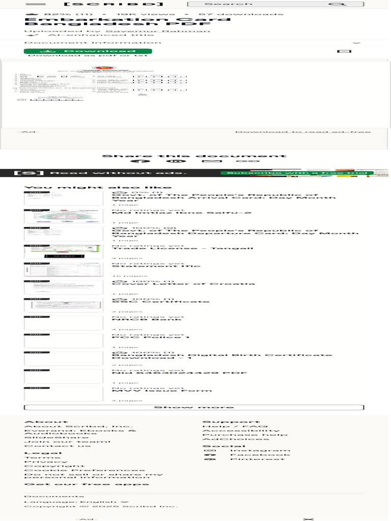 Embarkation Card Bangladesh PDF PDF Official Documents Cultural ...