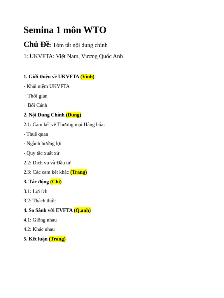 Semina 1 Môn WTO | PDF