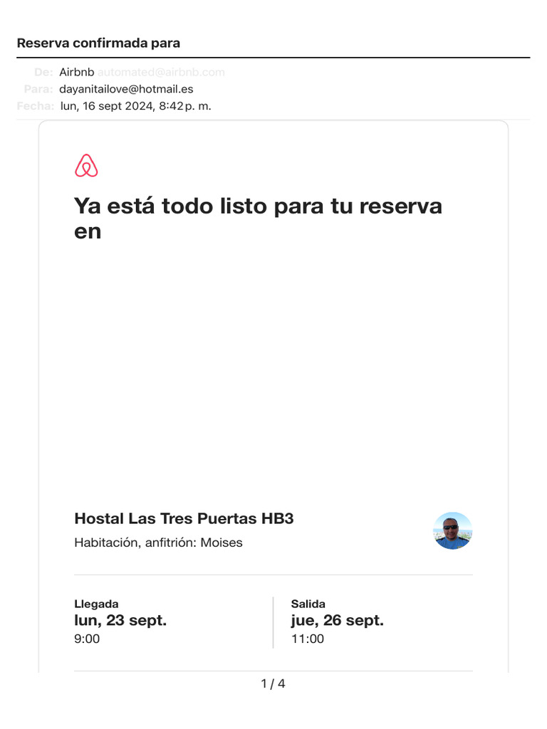 Reserva confirmada en Hostal Las Tres Puertas | PDF
