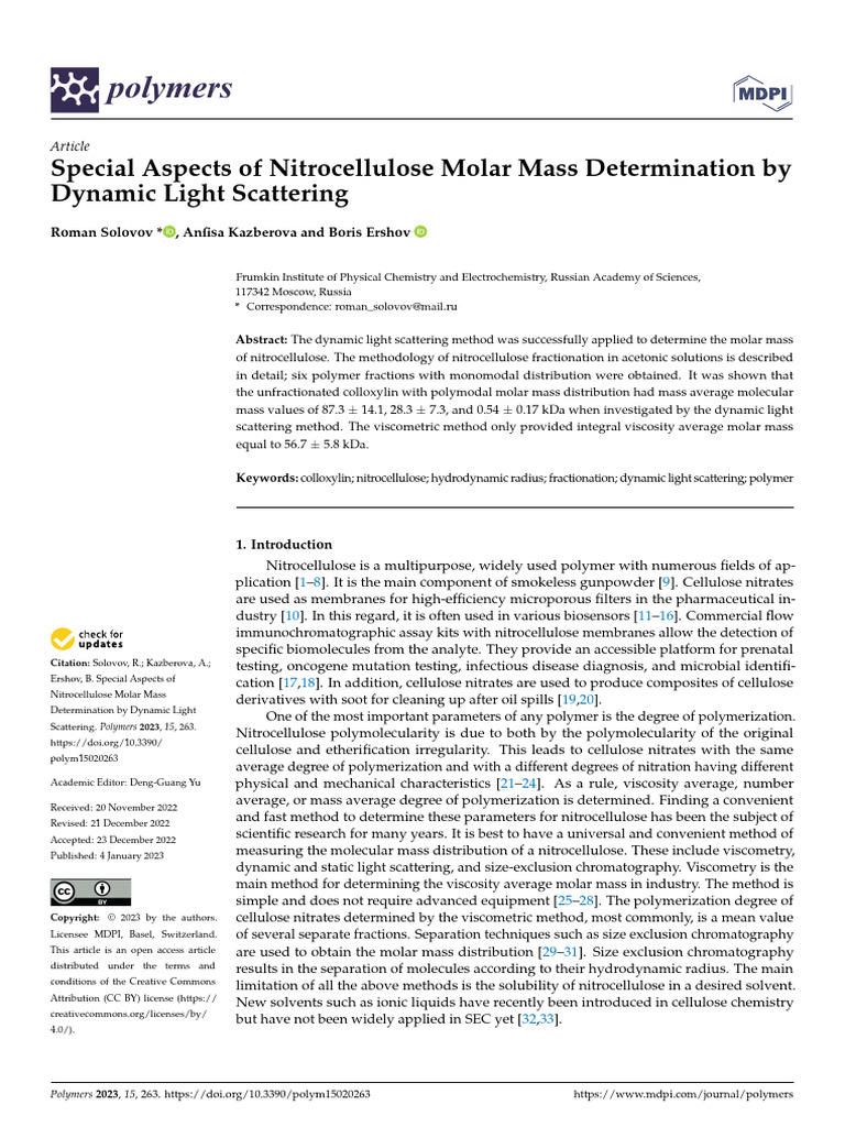 Special Aspects of Nitrocellulose Molar Mass Deter | PDF | Polymers | Applied And ...