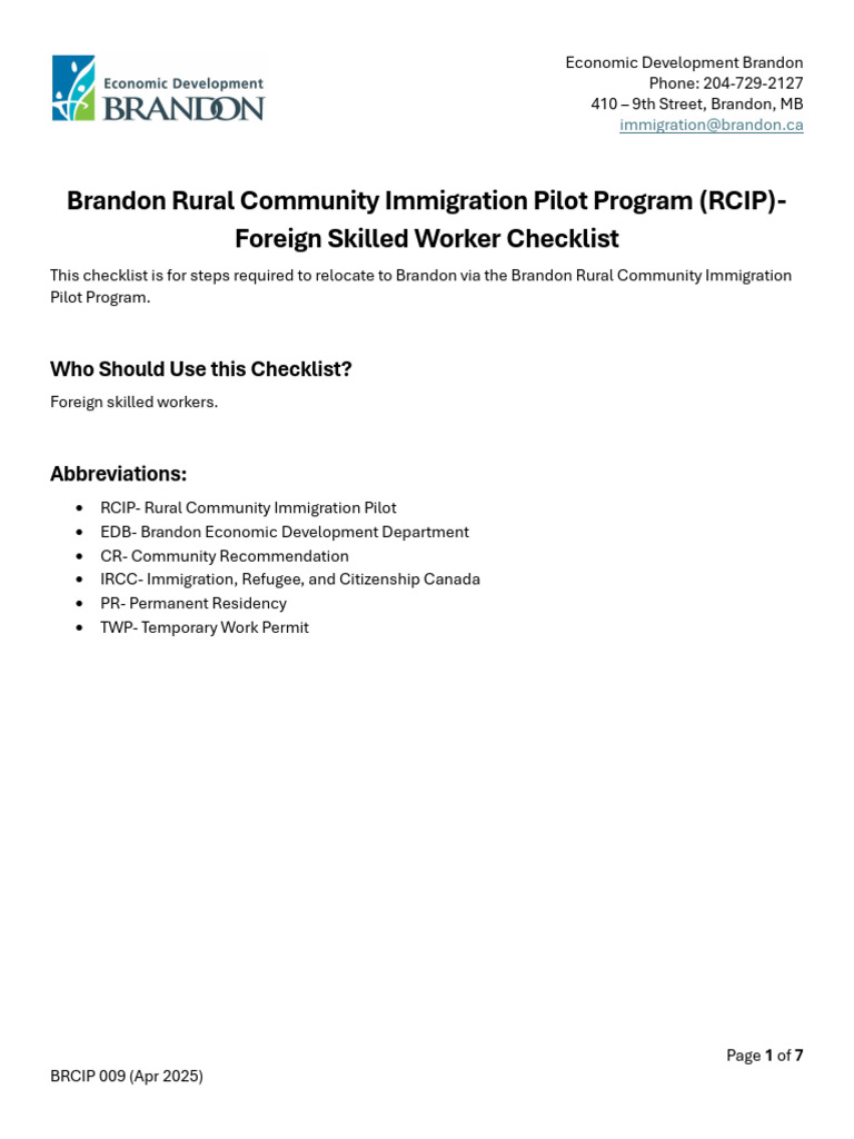 BRCIP 009 Foreign Worker Checklist | PDF