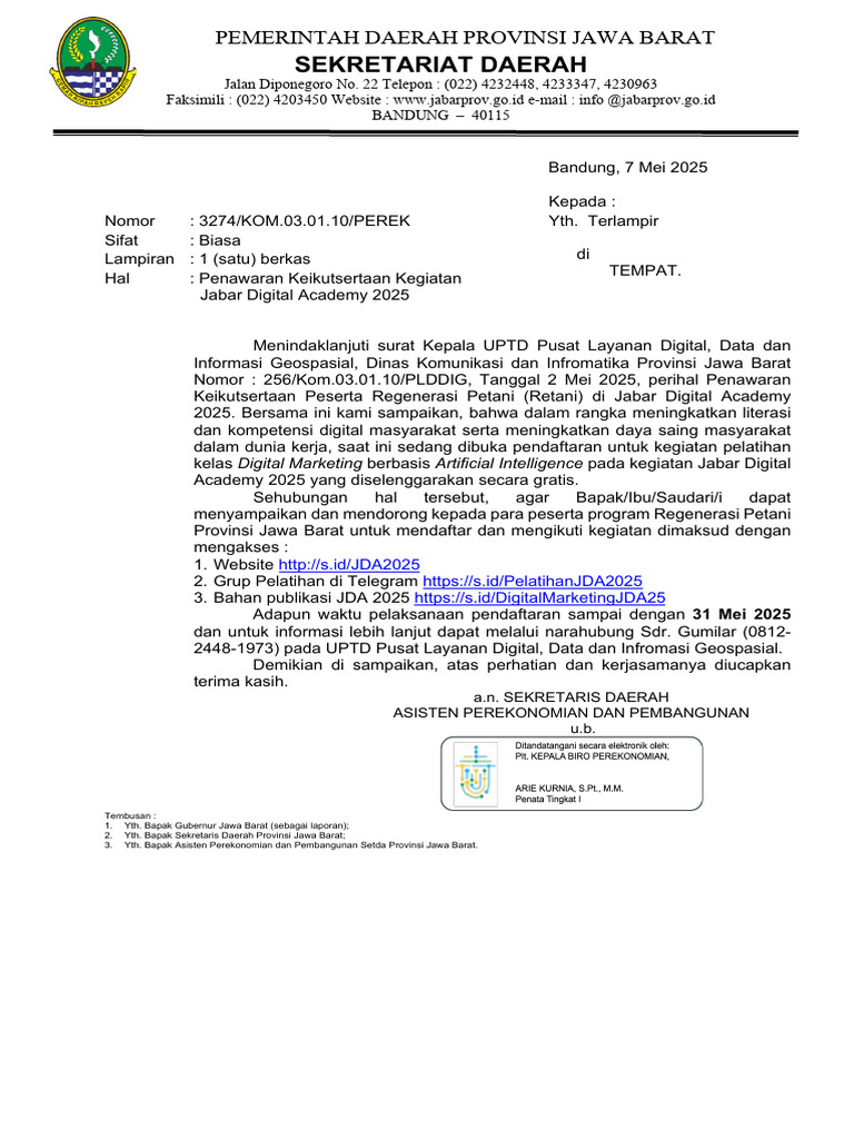 Surat Ke OPD - Penawaran JDA - Retani - 2025 | PDF