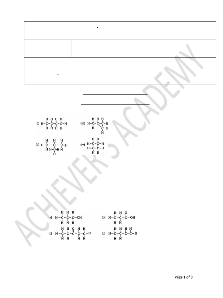 Ws1 - Chemistry - Carbon and Its Compounds | PDF | Hydrocarbons | Alkene