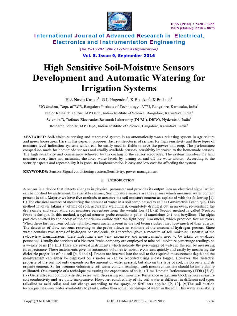 High Sensitive Soil-Moisture Sensors Development and | PDF