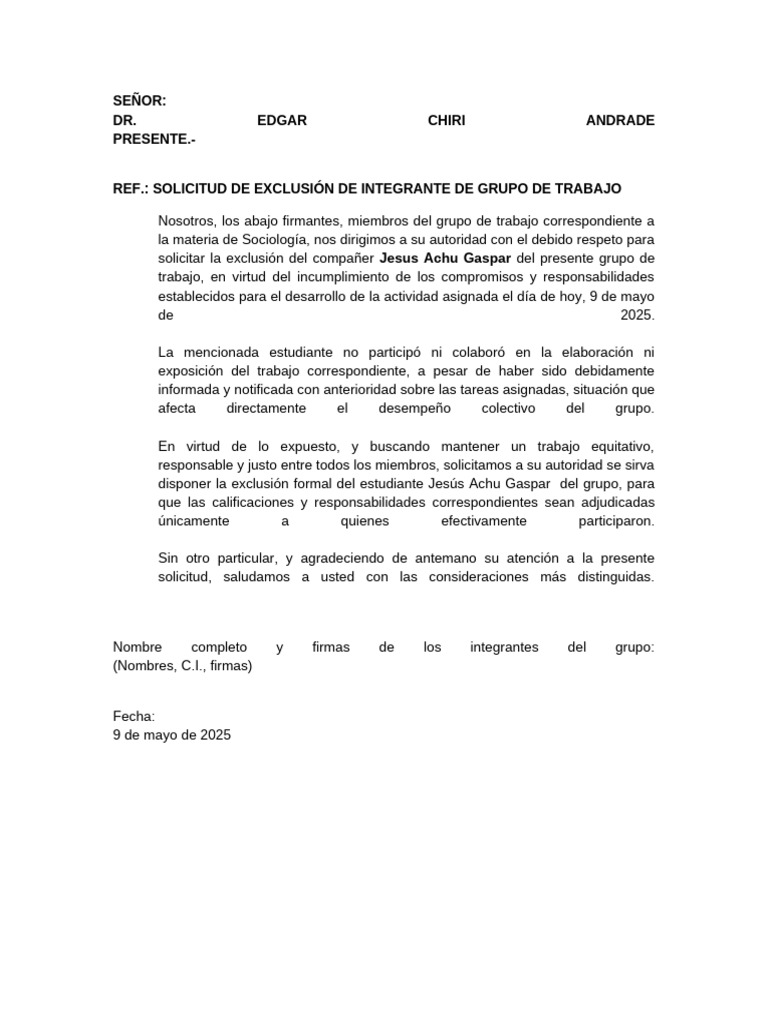 Memorial Exclusion Angela Saavedra | PDF