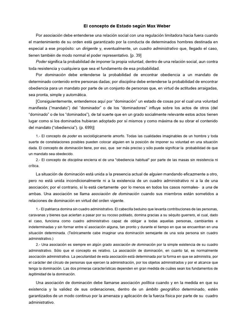 Estado según Max Weber: Definición y Concepto | PDF | Estado (política)