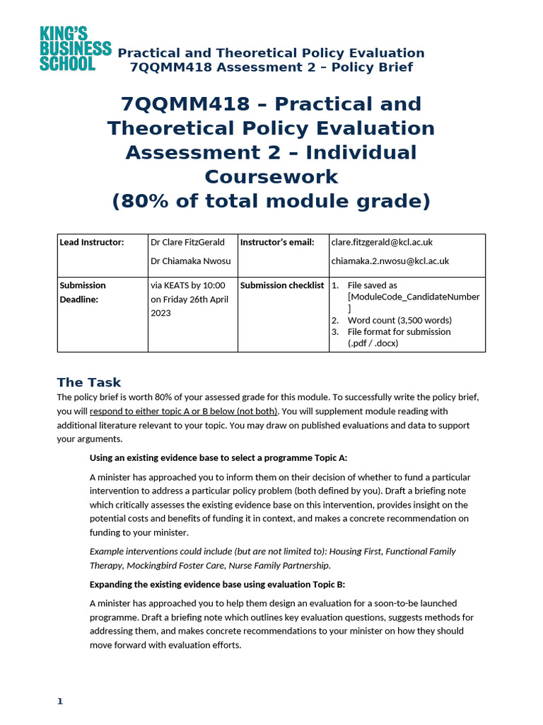 Assessment 2 - Policy Brief | PDF | Evaluation | Thought