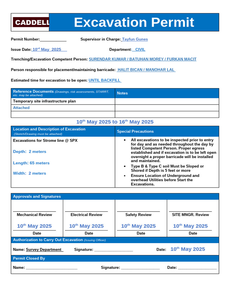 Excavation Permit-USE With Date | PDF