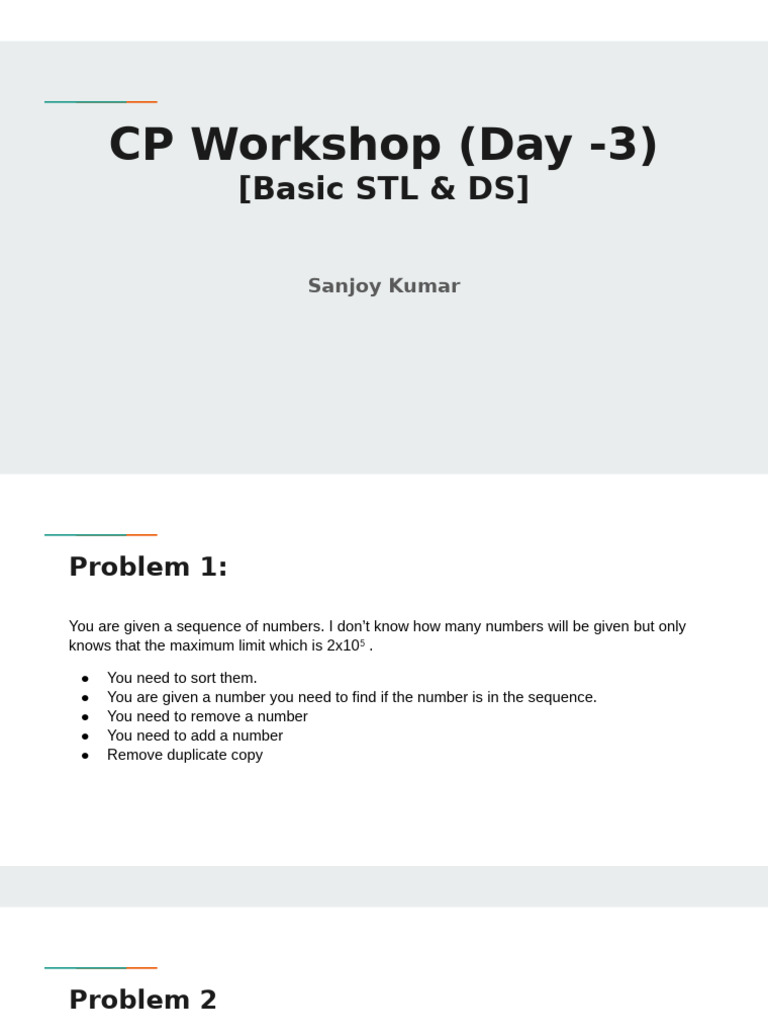 CP Workshop Day 3 Basic STL DS | PDF
