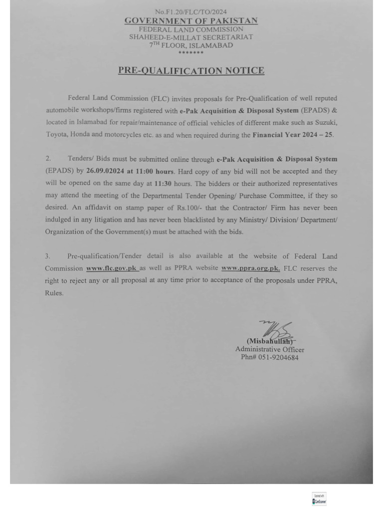 Pre-Qualification Notice | PDF