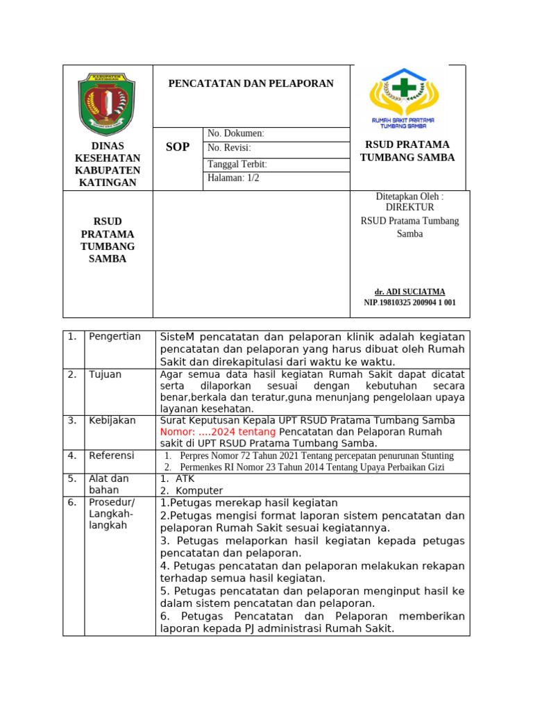 SOP Pencatatan Pelaporan | PDF