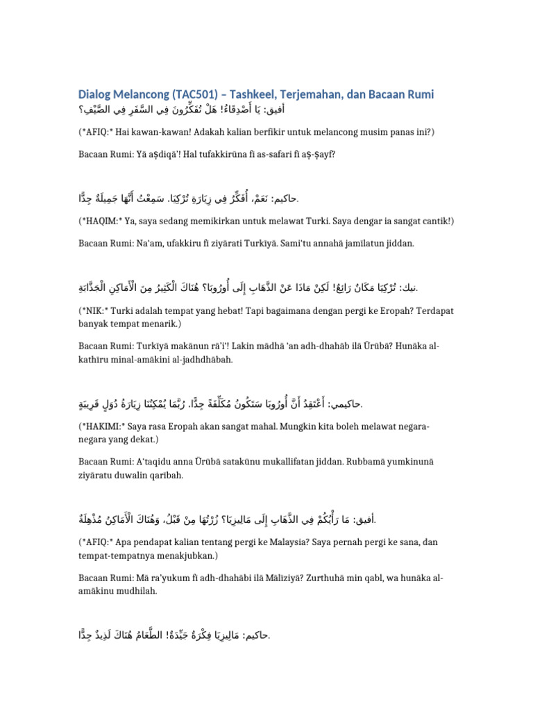 Dialog Melancong TAC501 Rumi | PDF