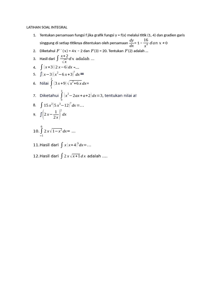 Latihan Soal Integral Matematika | PDF