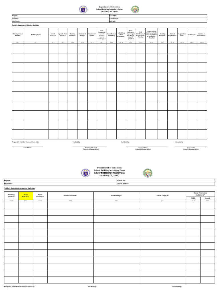 NSBI Data Gathering Forms SY 2024 2025 FINAL 2 | PDF | Building ...