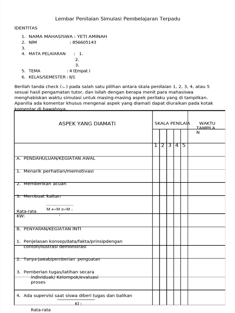 Lembar Penilaian Simulasi | PDF