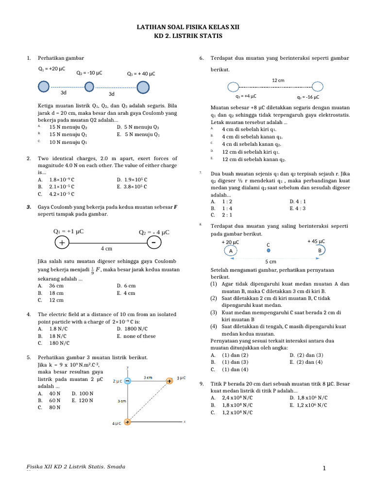 Latihan Soal XII KD 2. Listrik Statis | PDF