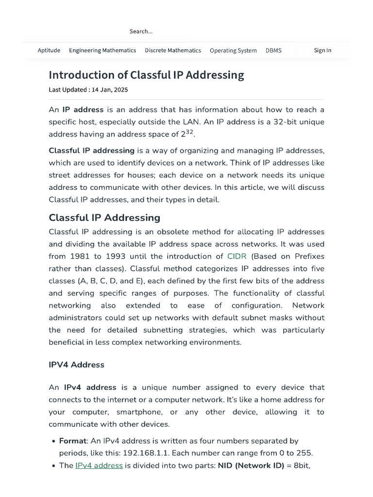 Classful IP | PDF
