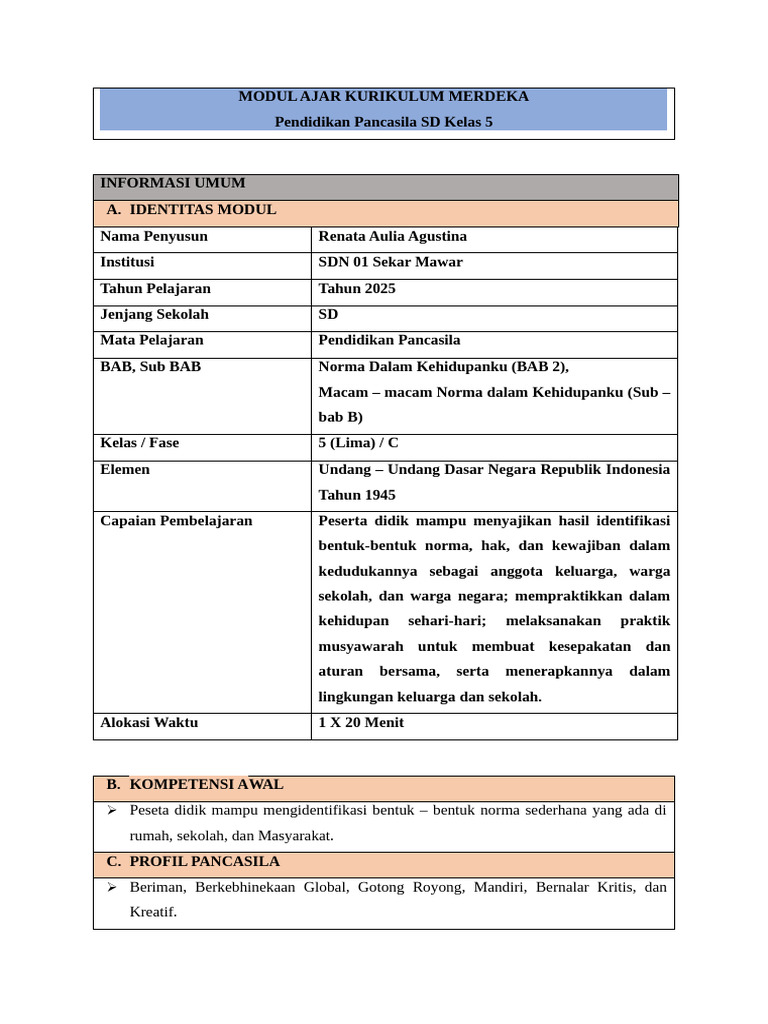 Modul Ajar Pkn | PDF